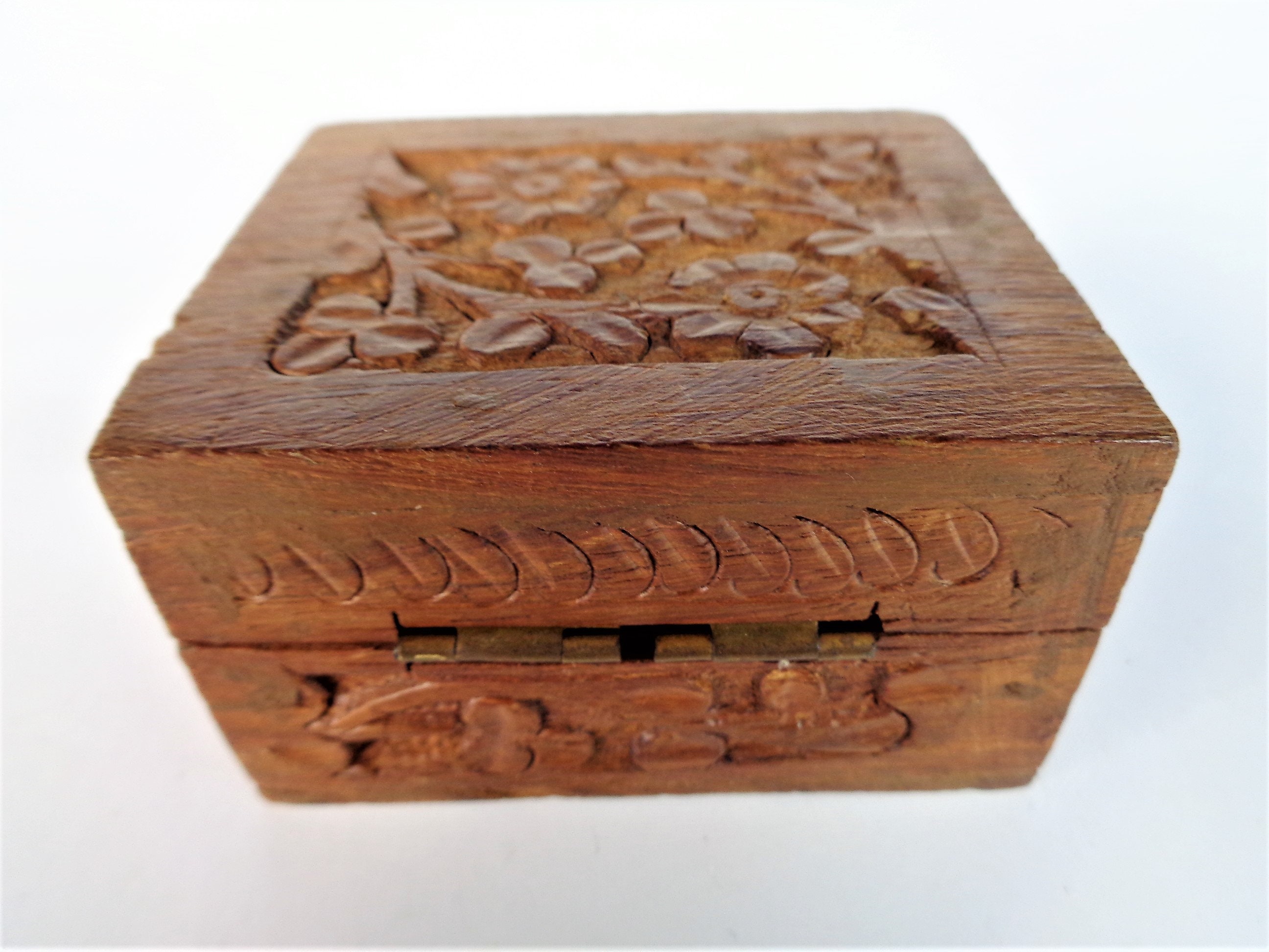 Indian Hand Carved Wooden Box, Snuff Box, Wood Jewelry Trinket Box - Etsy