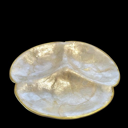 Vintage Capiz Shell Plate, Brass Trim, Seafood Serving Dish, Divided ...
