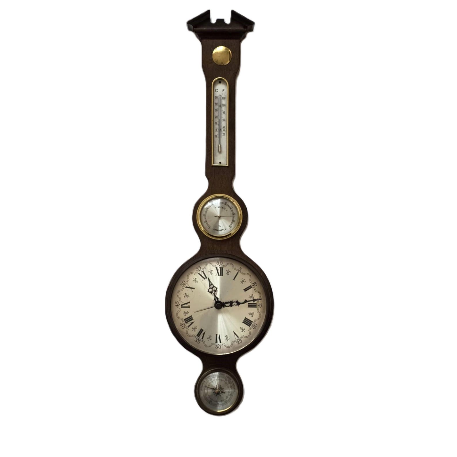Vintage Barometer Thermometer Hygrometer Clock Large Wooden Weather ...