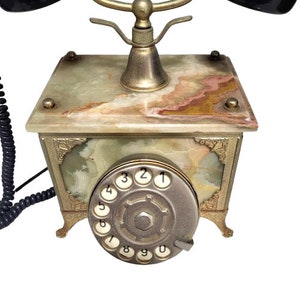 Vintage Onyx Rotary Telephone, Dial Phone Gold Plated Green Marble ...