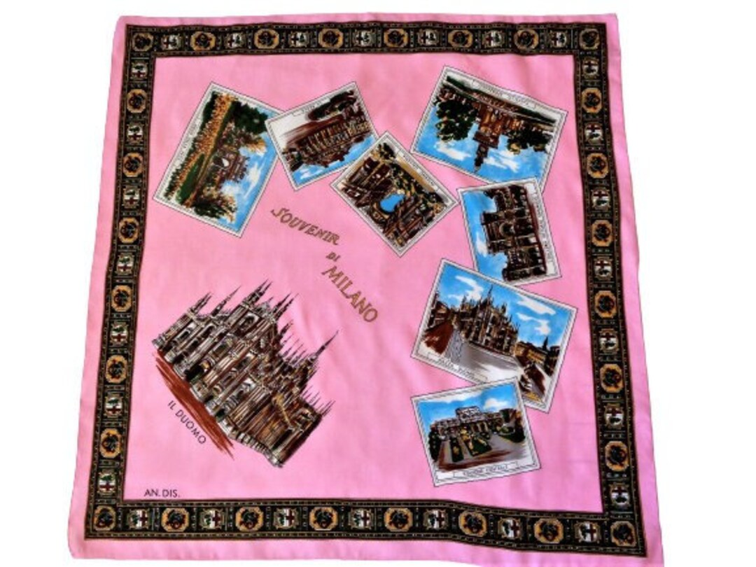 MILANO Italy Souvenir Scarf, Vintage Tourist Scarf, Duomo Cathedral, La ...