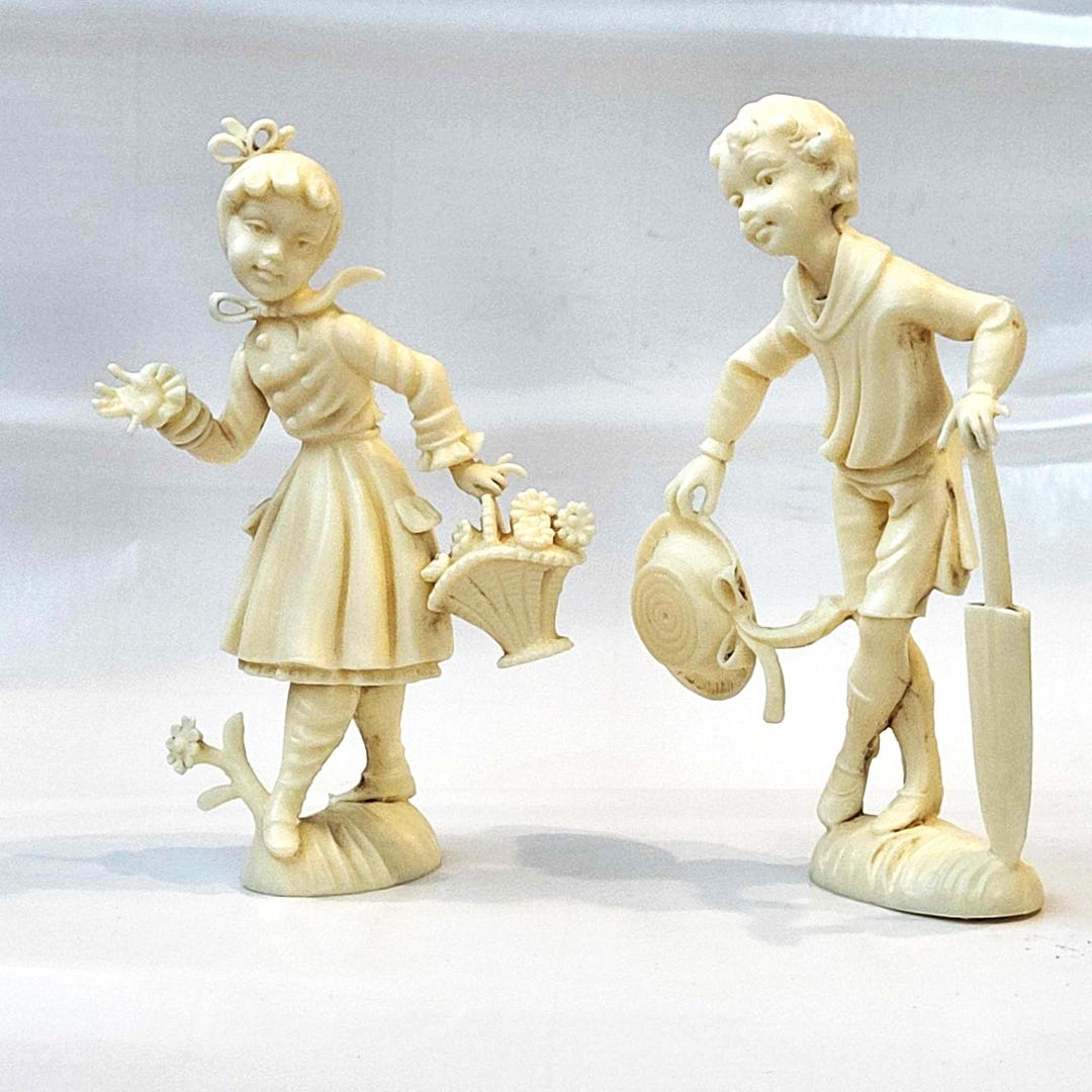 Vintage Italian Figurines Set of 2, Country Boy Girl Statue, White ...