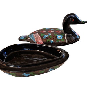 Black Lacquer Duck Box With Lid, Carved Wood Hand Painted Trinket ...