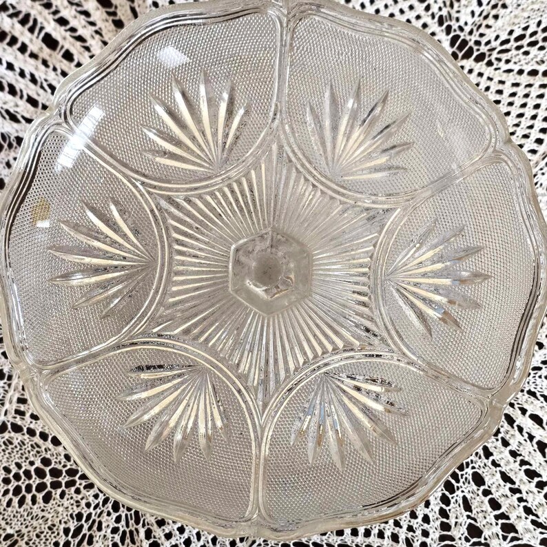Vintage 1930s Pressed Glass Pedestal Compote Bowl Raised Decorative ...