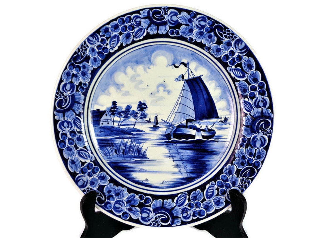 Delft Blue Wall Hanging Plate With Sailboat, Dutch Ceramic Cabinet ...
