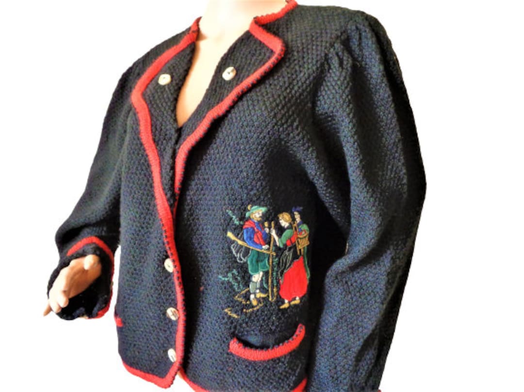 Vintage Austrian Cardigan Sweater, Julius Lang, Trachten Knitted ...