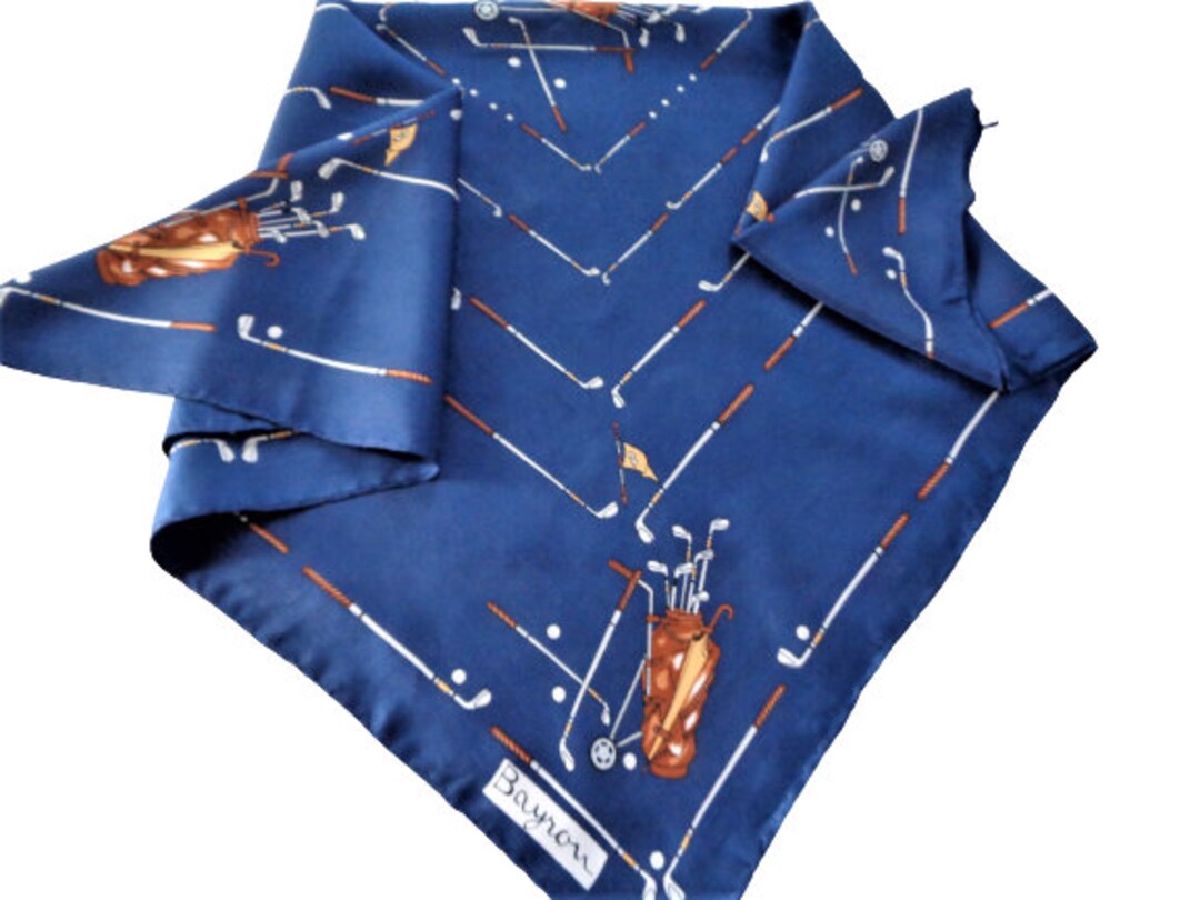 Vintage BAYRON Scarf, Golf Silk Scarf, Large Blue Head Scarf - Etsy