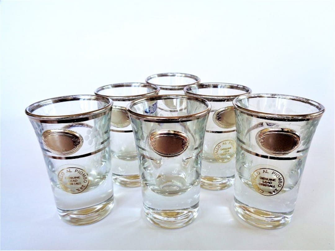 Italian Crystal Shot Glasses, 925 Sterling Silver Overlay Stemless ...