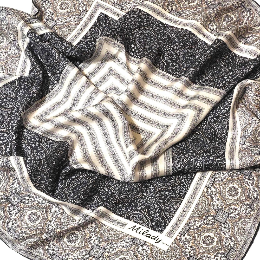Milady Como Vintage 80s Silk Scarf Oriental Paisley Floral Pattern Gray ...