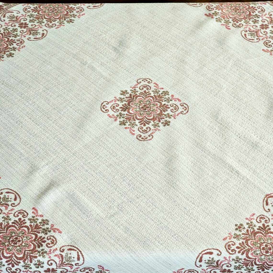 Vintage Austrian Folk Tablecloth Beige Pink Floral Design Linen Cotton ...