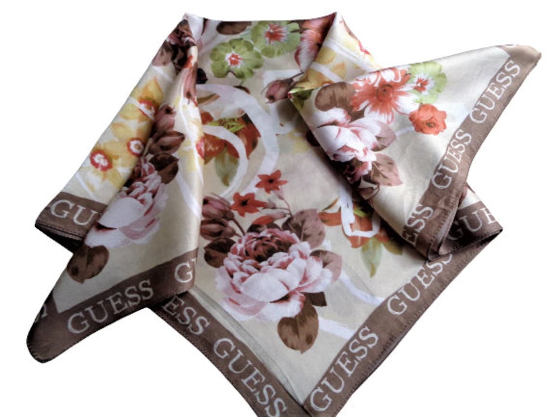 Vintage GUESS Silk Scarf Floral Head Scarf Small Scarf | Etsy