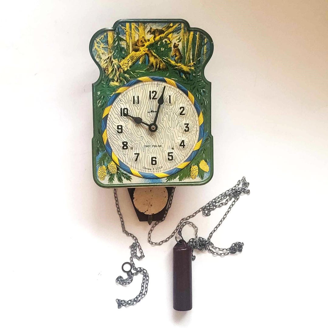 Vintage USSR Wall Clock 70s Tin Tole Forest Lithograph Face, Working ...