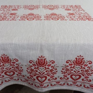 Austrian Woven Tablecloth Large Bavarian Folk Table Linens Red White ...