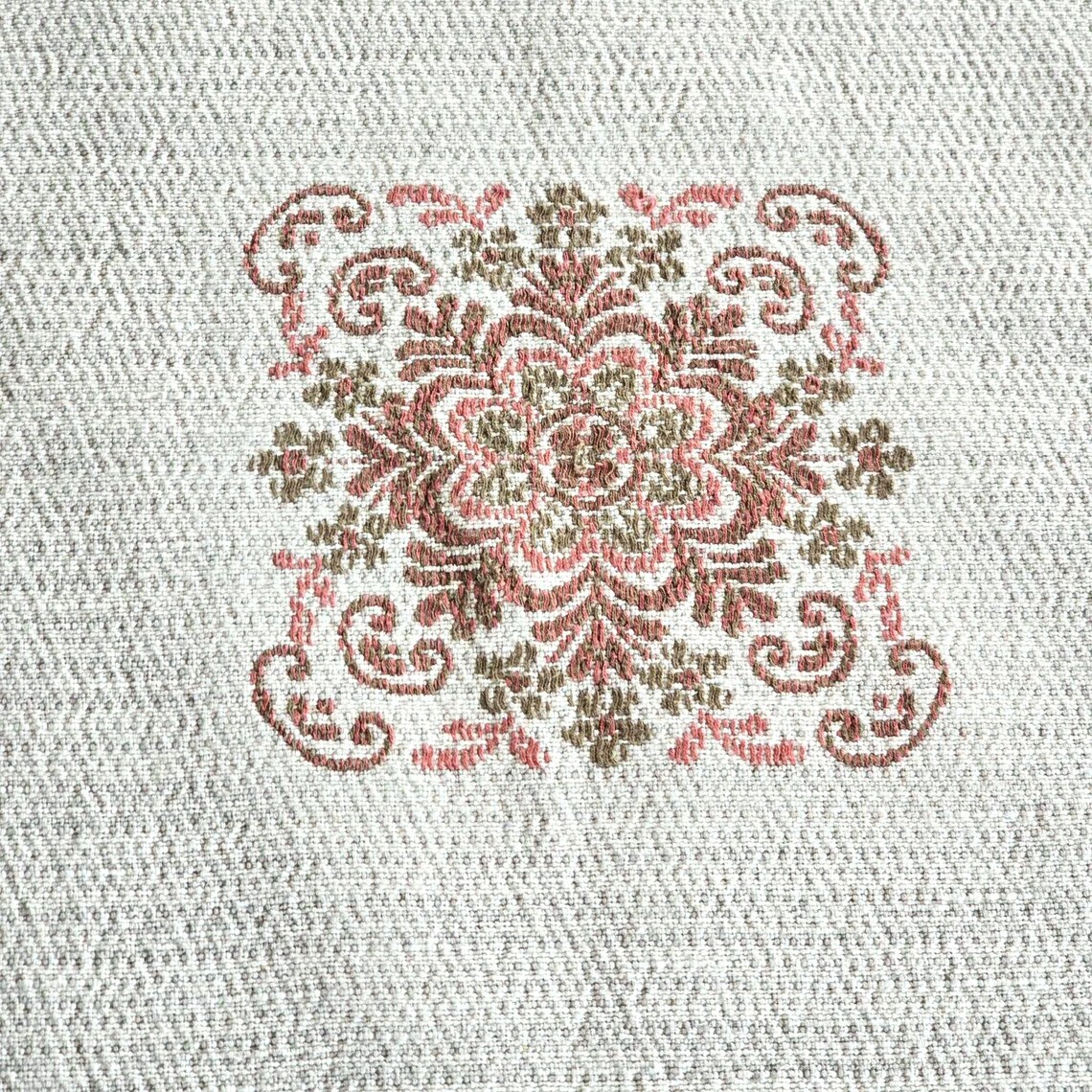 Vintage Austrian Folk Tablecloth Beige Pink Floral Design Linen Cotton ...
