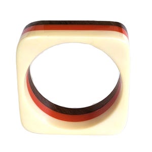 Vintage Original 70s Bangle Cream Orange Brown Plastic and Wood Square ...