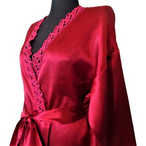 Vintage Dressing Gown, Red Satin Women's Robe, Wrap House Dress ...