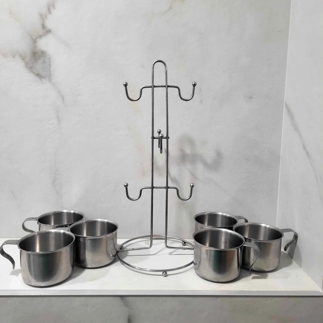 Vintage 1970s Mug Tree Stand With 6 Hangers and Six Stainless Chrome ...