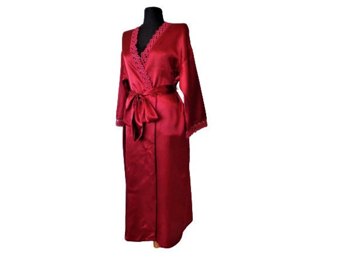 Vintage Dressing Gown, Red Satin Women's Robe, Wrap House Dress ...