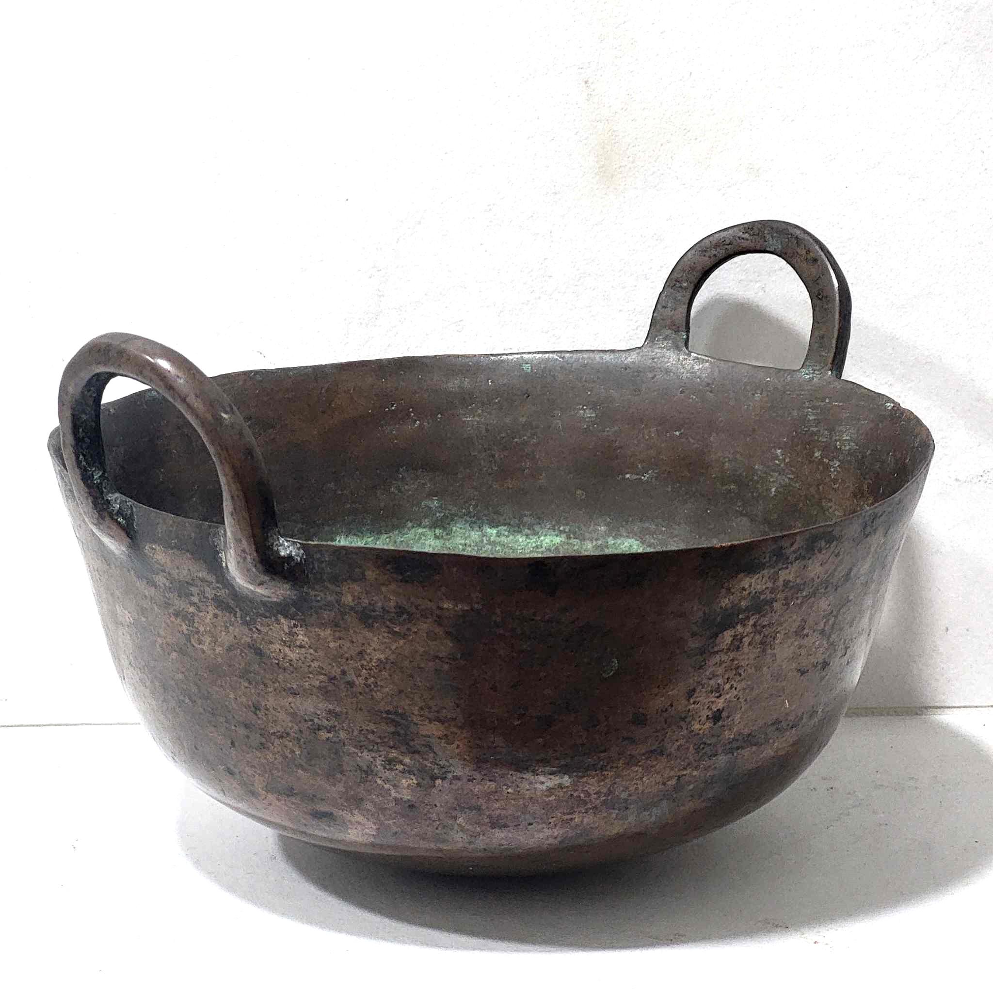 Antique Heavy Copper Pot Round Bottom Bowl With Handle Traditional ...