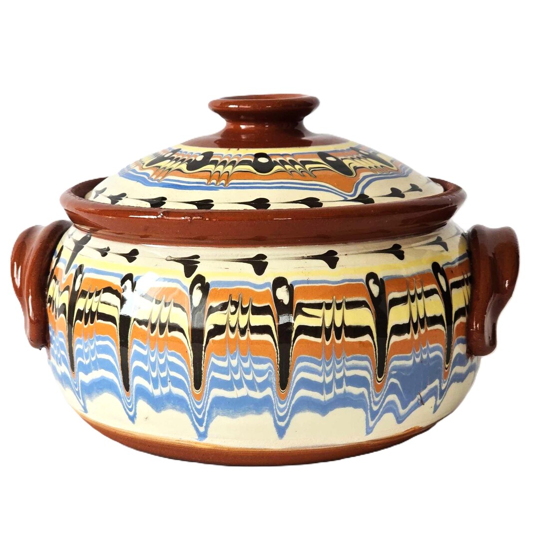 Hand Thrown Clay Baking Dish Oven Casserole Pot With Lid Brown ...