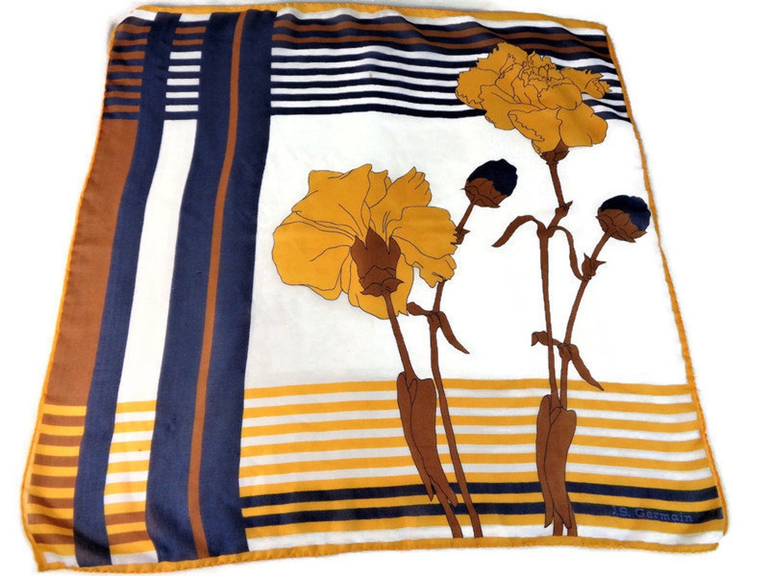 Vintage Floral Scarf, Blue Yellow Hair Scarf, GERMAIN Head Scarf ...