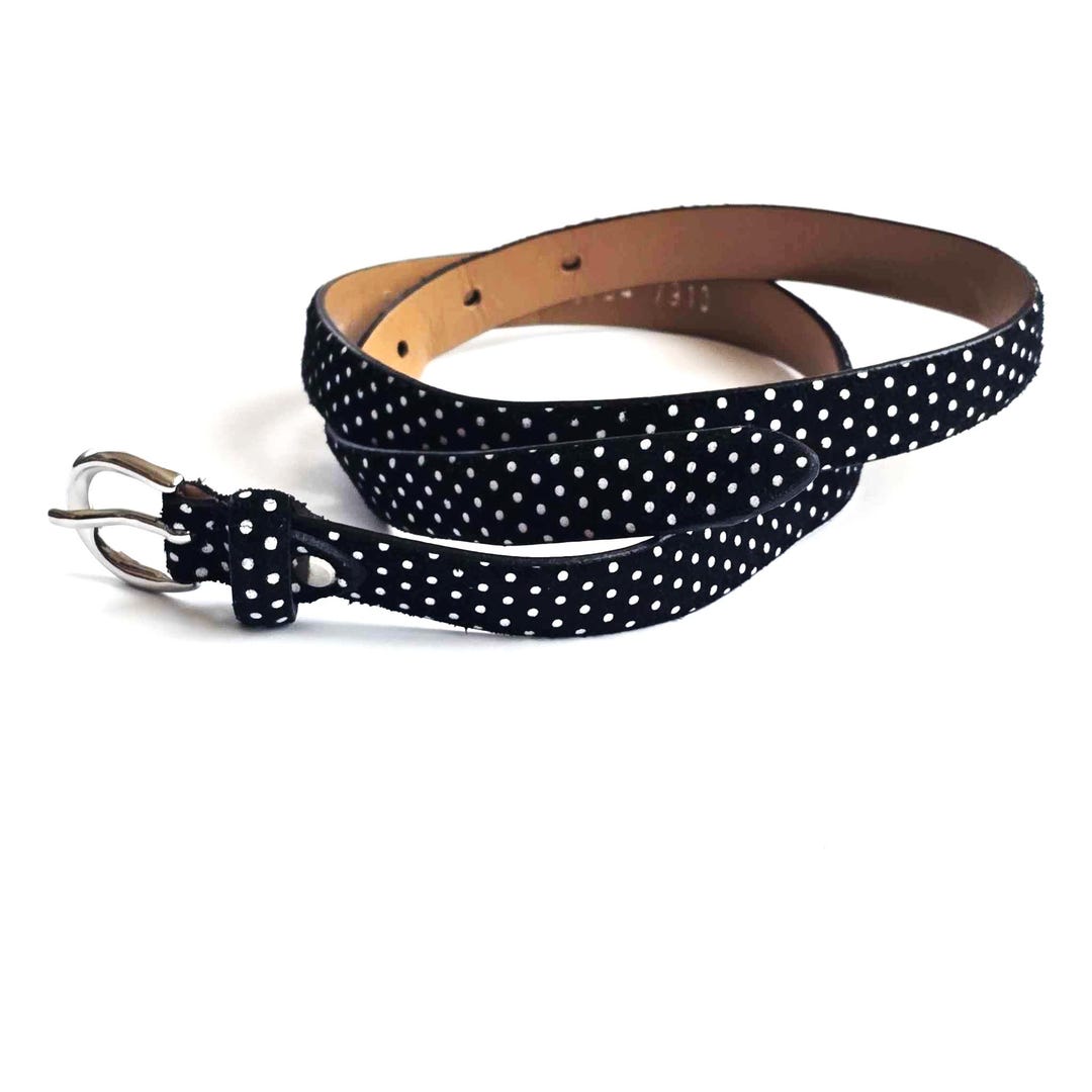 Fashion Vanzetti 80s Women Skinny Belt With Dots Black Thin Leather ...