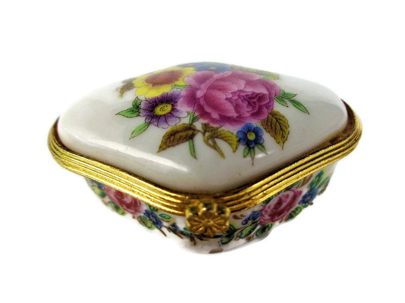 Vintage Jewelry Box Floral Ring Holder Dish Trinket Box - Etsy