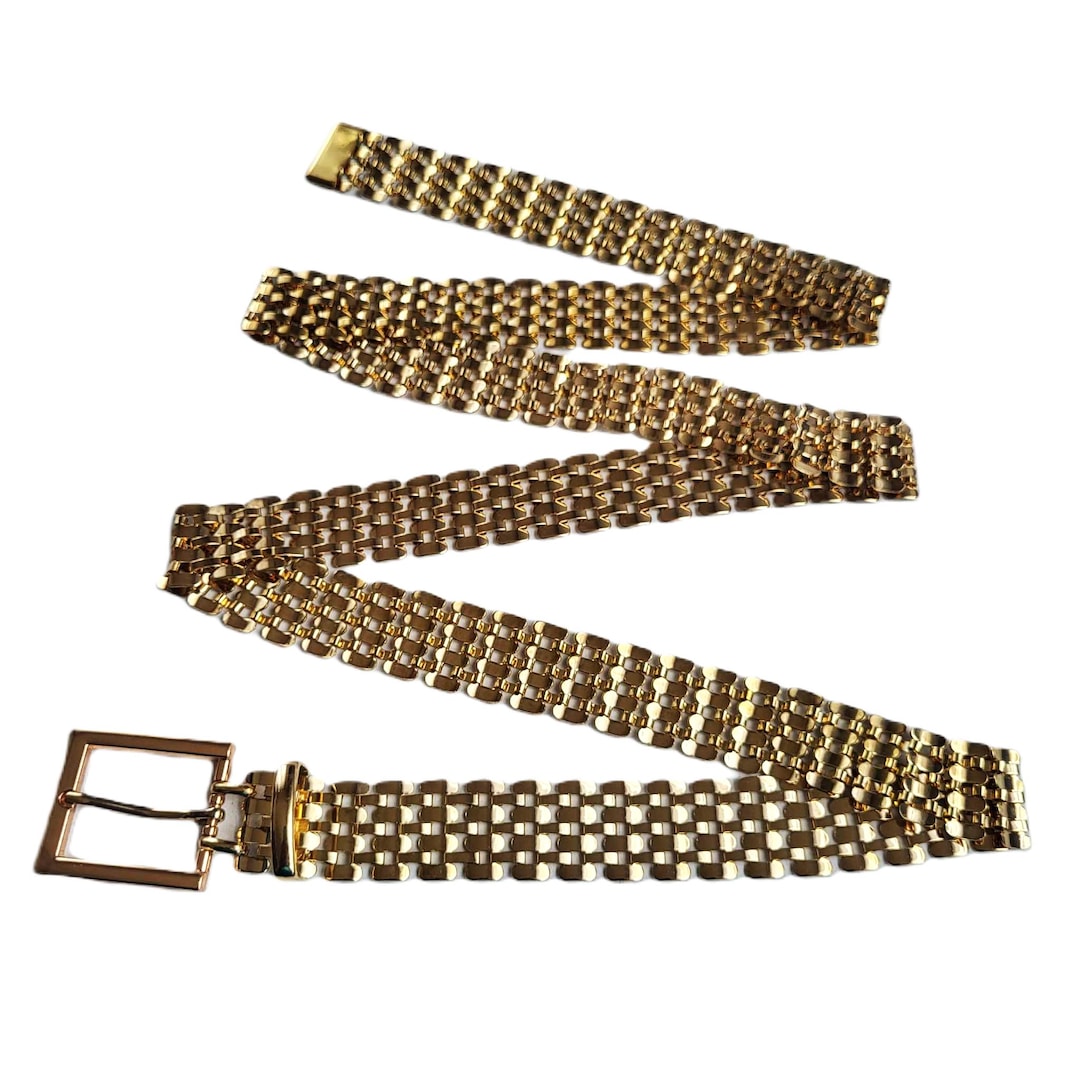 Vintage Fashion 70s Gold Tone Filled Mesh Metal Chain Belt Thin Skinny ...