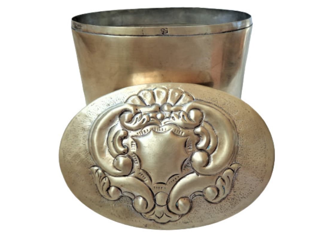 Antique Brass Box, Embossed Brass Storage Canister, Vintage Trinket ...