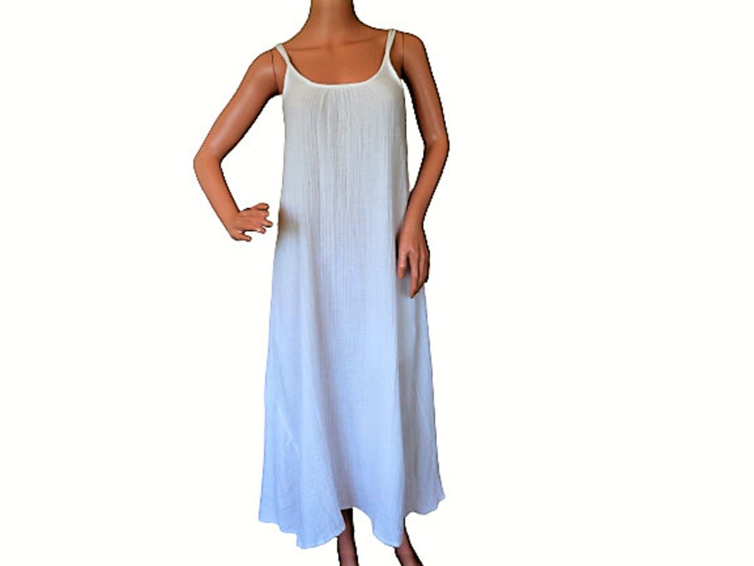 Vintage Bohemian Dress, White Crinkle Cotton, Greek Goddess Dress A ...
