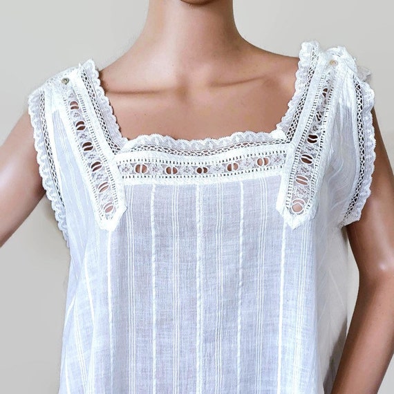 Antique 1930s White Linen Chemise Nightgown Women Sle… - Gem