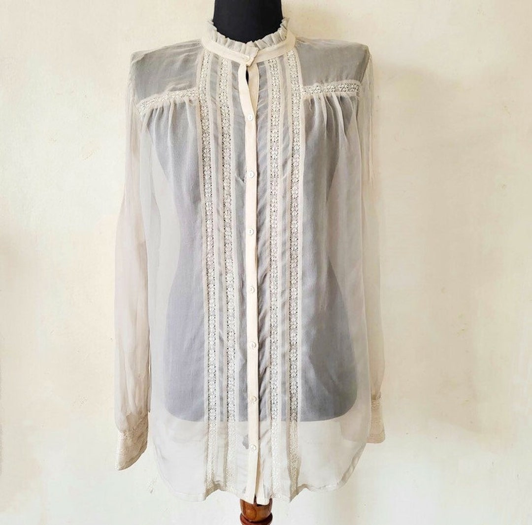 Edwardian Lace Shirt Silk Cream Antique White Color Blouse Prairie ...