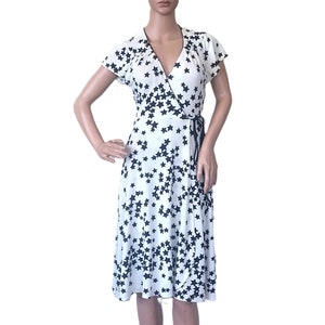 Vintage 90s Sonia Rykiel Star Print Wrap Tie Waist Dress Black White ...