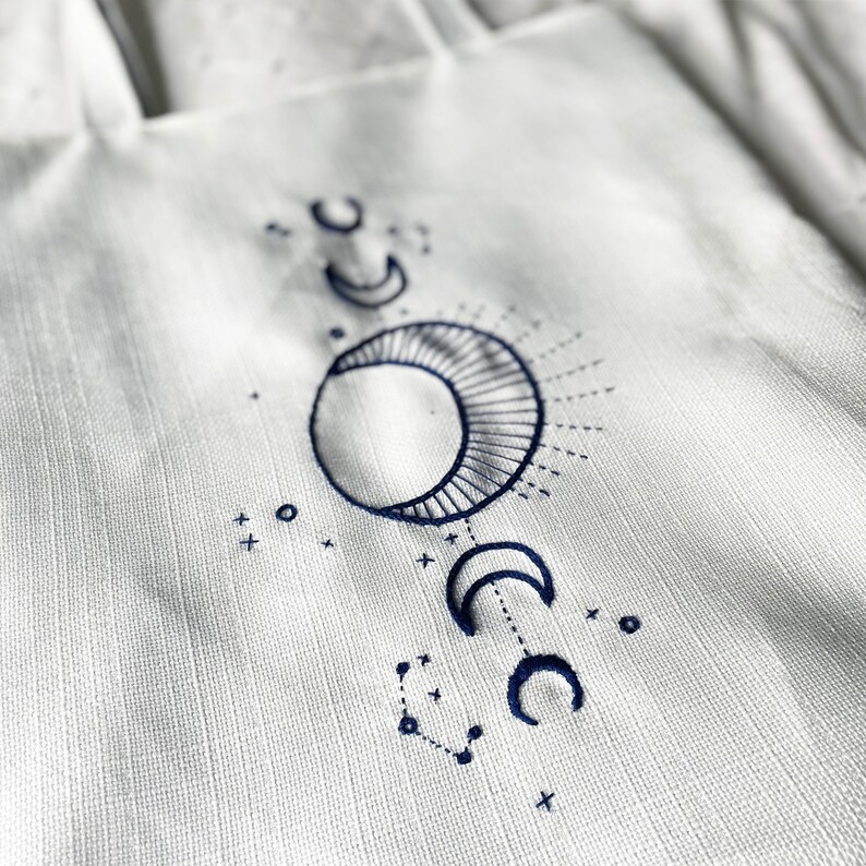 Moon Phase Tote Bag - Hand Embroidered, 100% Cotton - Etsy