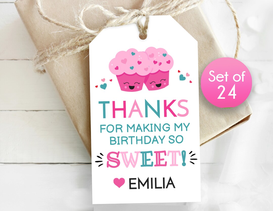 Cupcake Thank You Birthday Gift Tags / Personalized Birthday Cupcake ...