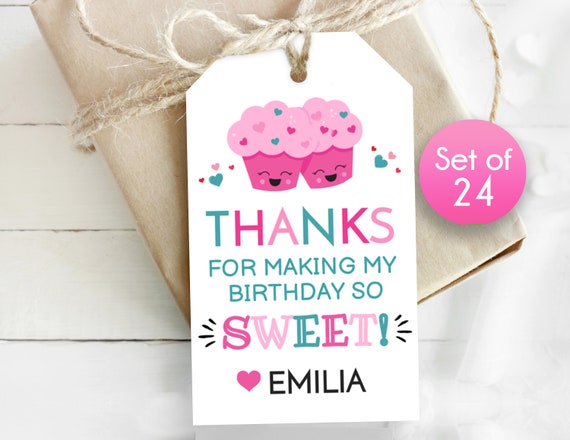 Cupcake Thank You Birthday Gift Tags / Personalized Birthday - Etsy
