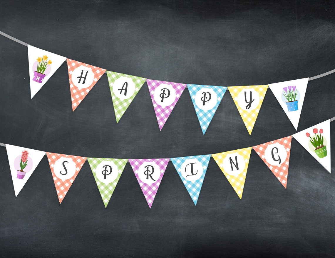 INSTANT DOWNLOAD / Happy Spring Banner / Spring Plaid Print / - Etsy