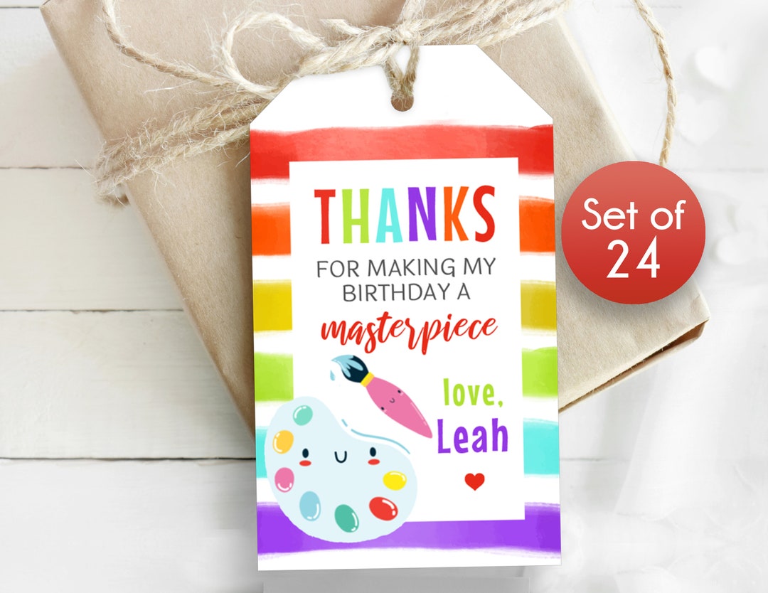 Set of 24 / Thank You Birthday Gift Tags / Art Party Personalized ...
