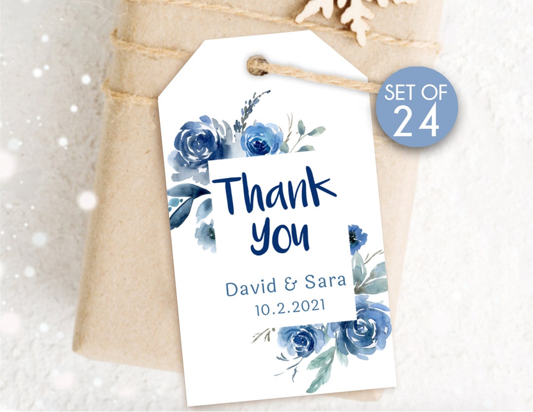 24 Tags / Custom Logo Gift Tags / Personalized Blue Roses Wedding Tags ...
