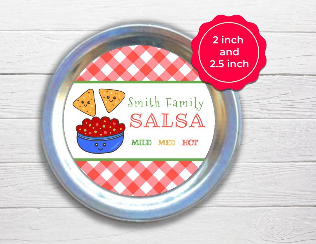 BOGO / Custom Salsa Canning Labels / Red Plaid With Kawaii Faces / for ...