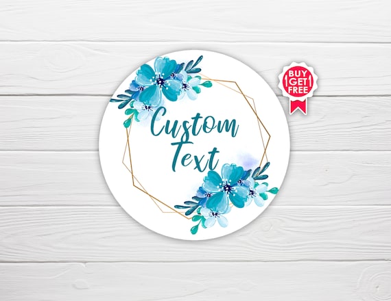 BOGO / Custom Wedding Sticker / Blue Floral Gold Frame / | Etsy