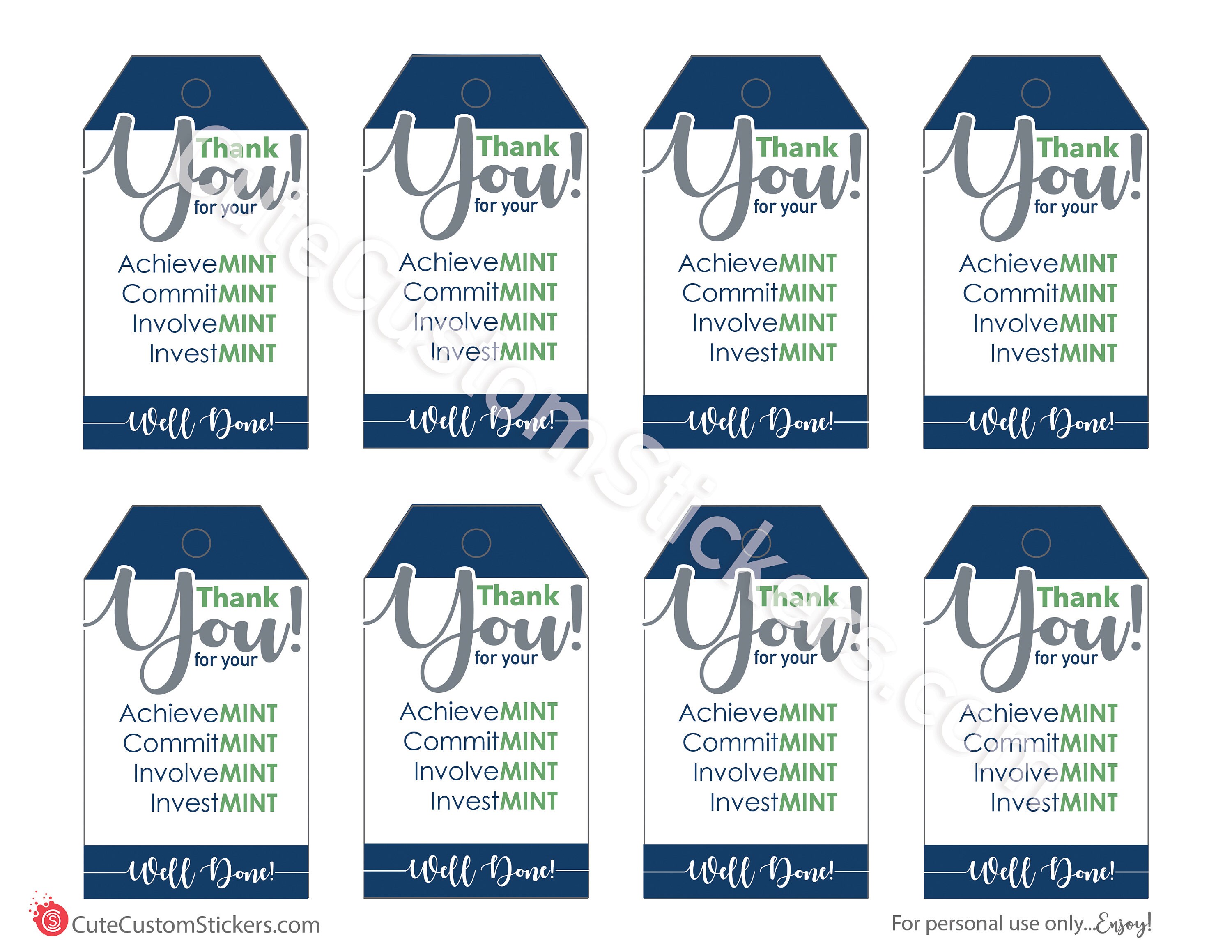 INSTANT DOWNLOAD / Gift Tags / Thank You Mint Tag / Teacher or | Etsy