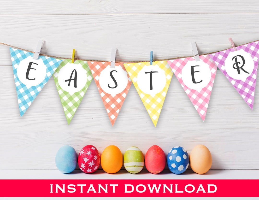 INSTANT DOWNLOAD / Easter Printable Banner / Easter Plaid Pennant ...
