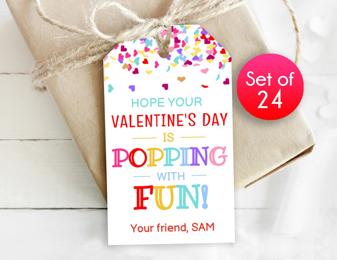 Set of 24 / Popping Fun Gift Tags / Personalized Tags / Valentines Day ...