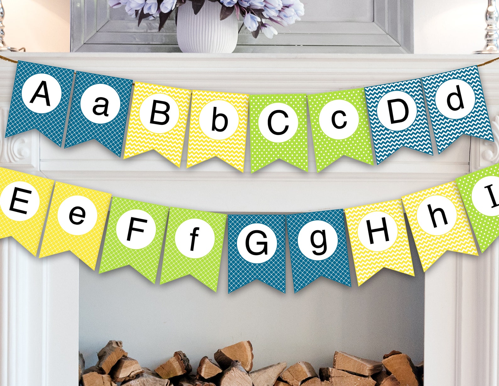 Alphabet Banner in Blue Green and Yellow / Home School - Etsy