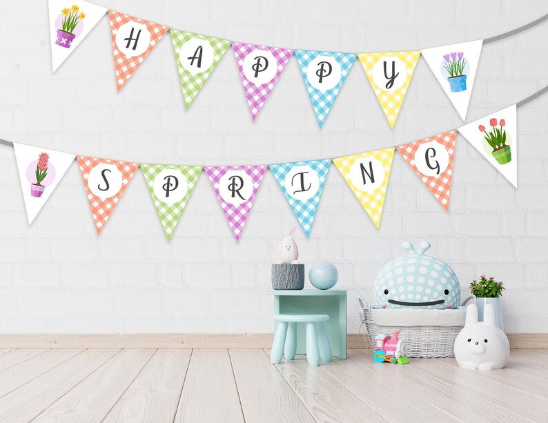 INSTANT DOWNLOAD / Happy Spring Banner / Spring Plaid Print / - Etsy