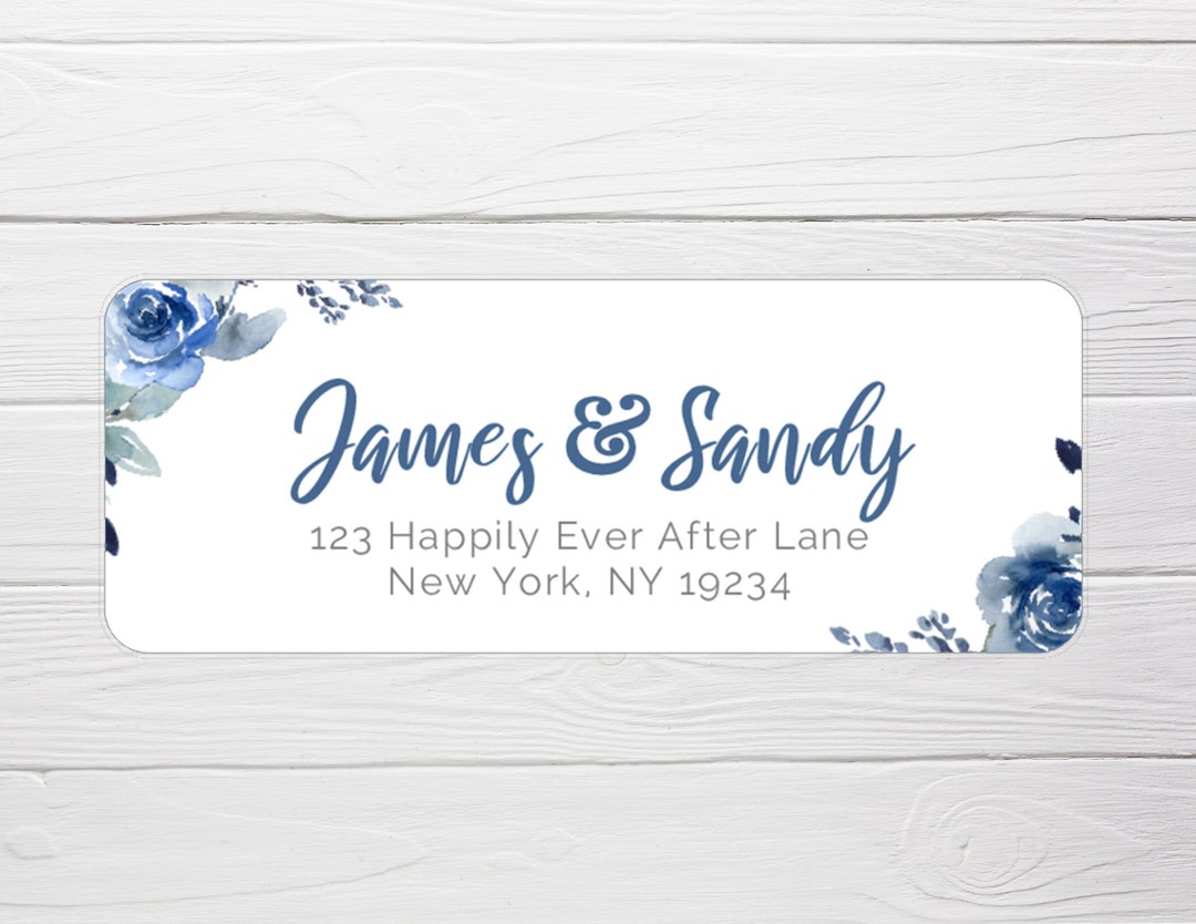 Address Labels / GLOSSY Blue Roses Address Stickers / Blue Floral ...