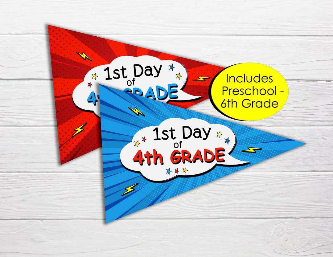 First Day of School Comic Flags / Printable School Pennant SET of 2 ...