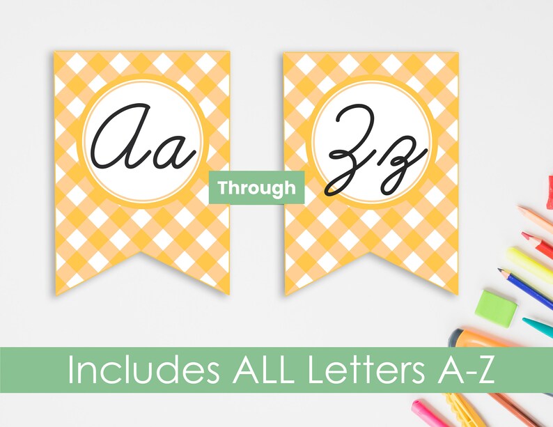 YELLOW CURSIVE Alphabet Banner / Home School Printable / All | Etsy