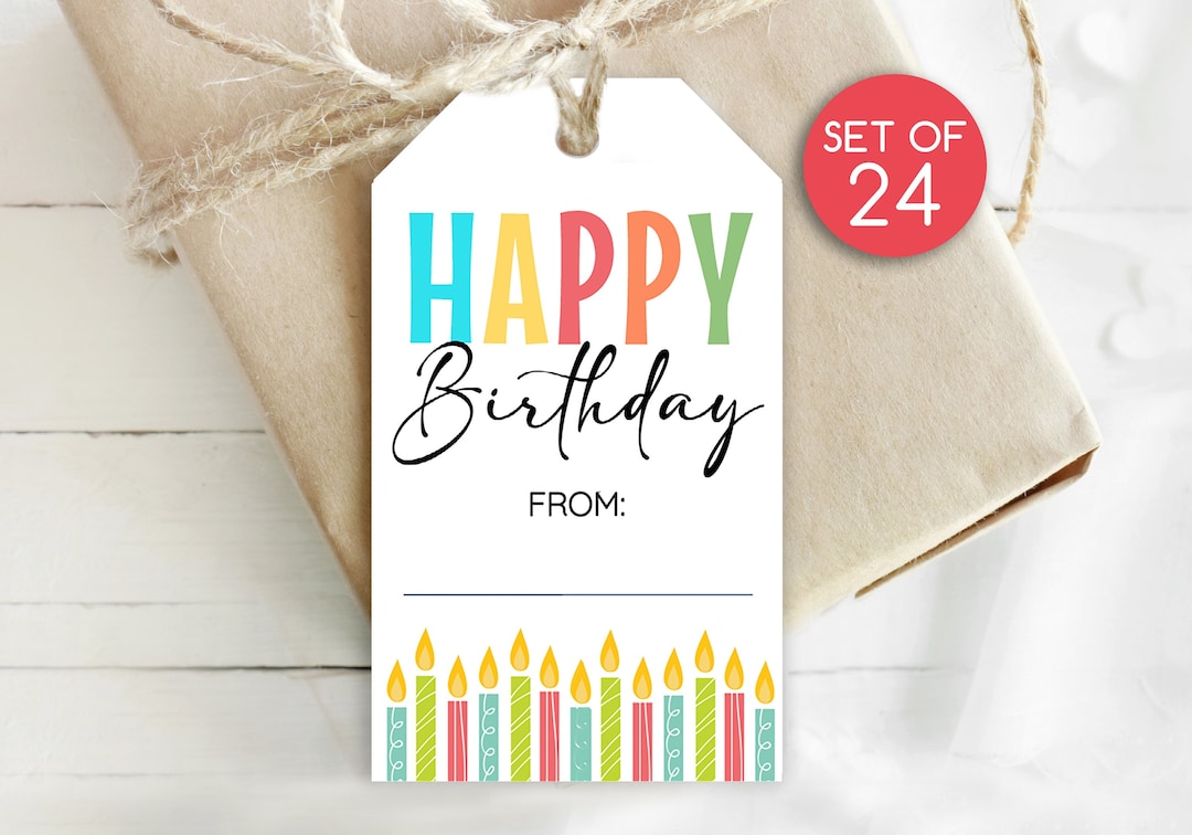 Set of 24 / Birthday Gift Tags / Happy Birthday Tags / Bright Birthday ...